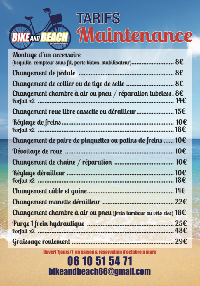 BIKE AND BEACH - Location vélo tarifs